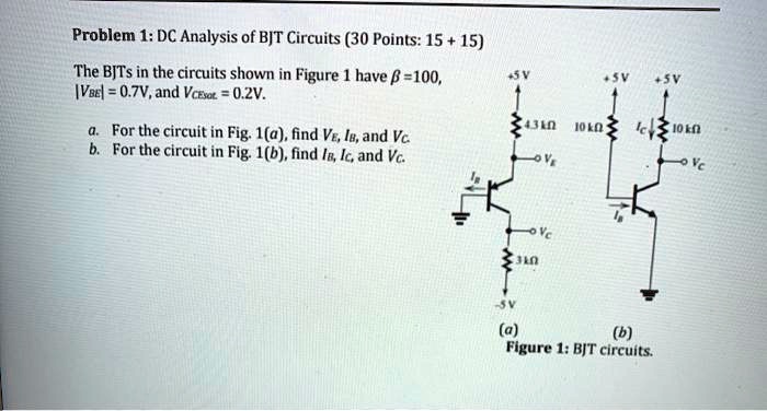 SOLVED: Problem 1: DC Analysis of BJT Circuits (30 Points: 15+15) The BJTs in the circuits shown ...