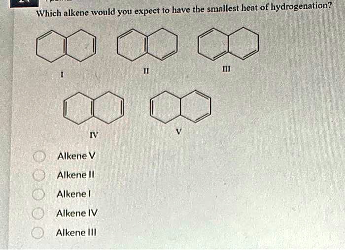 SOLVED: Which alkene would you expect to have the smallest heat of ...