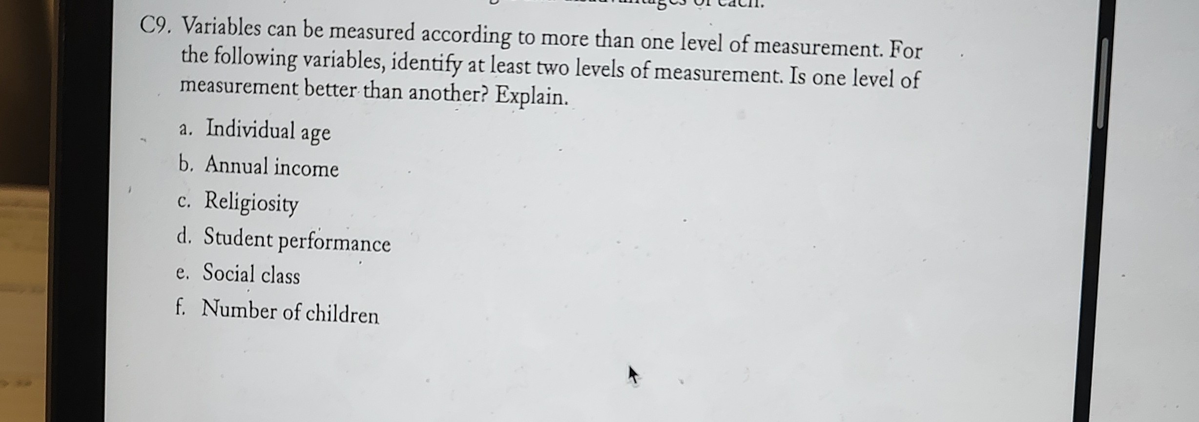SOLVED: C9. Variables can be measured according to more than one level ...
