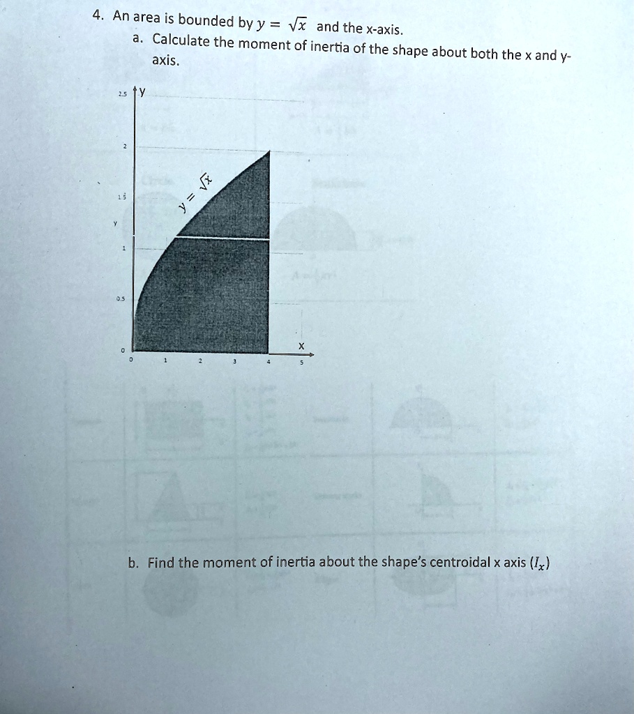 4. An area is bounded by y = √(x) and the x-axis. a. Calculate the moment of inertia of the ...