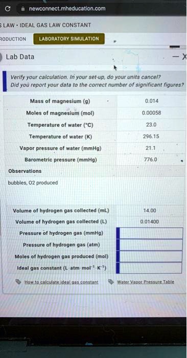 C newconnect.mheducation.com S LAW ·IDEAL GAS LAW CONSTANT RODUCTION LABORATORY SIMULATION Lab ...