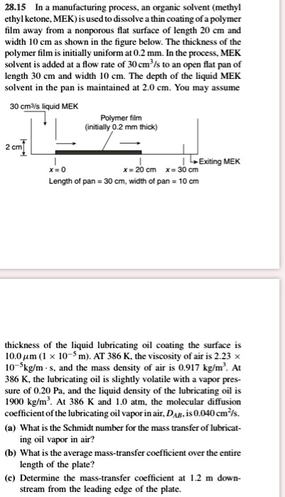SOLVED: 28.15 In a manufacturing process, an organic solvent (methyl ...