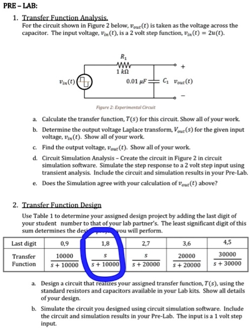 pre lab 1 transfer function analysis for the circuit shown in figure 2 ...