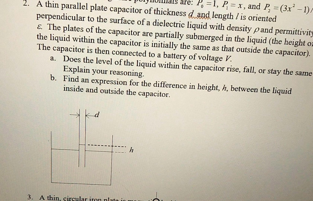 a thin parallel plate capacitor of thickness d and length l is oriented ...