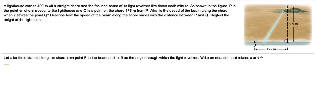 SOLVED: Alighthouse stands 400 m off straight shore and the focused ...