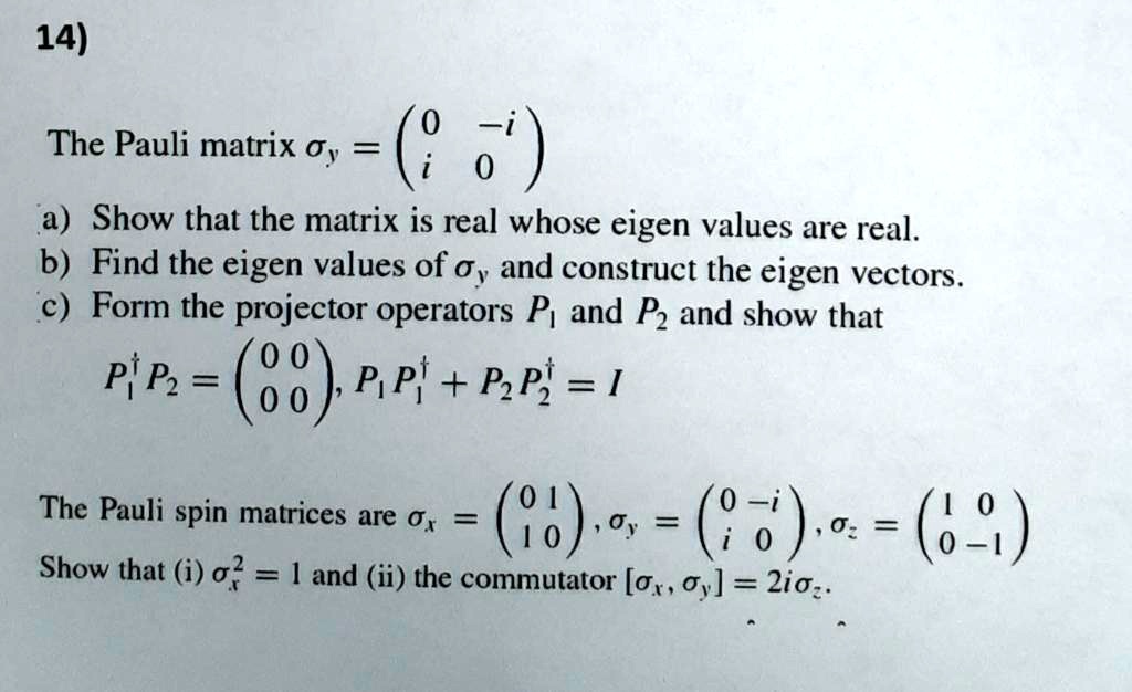 14 0 the pauli matrix oy a show that the matrix is real whose eigen ...