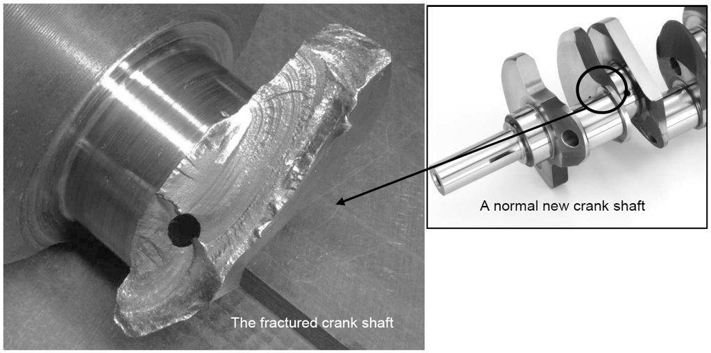 A normal new crank shaft The fractured crank shaft
