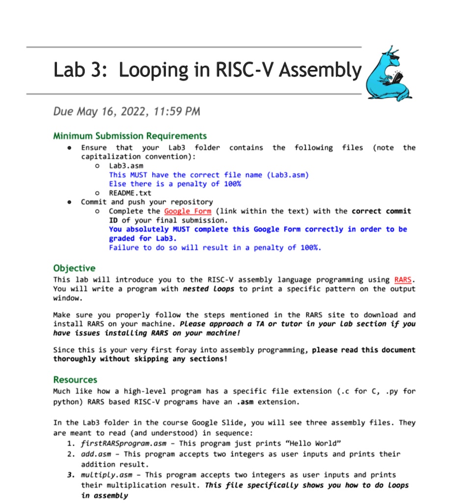 lab 3 looping in risc v assembly due may 162022 1159 pm minimum submission requirements ensure ...