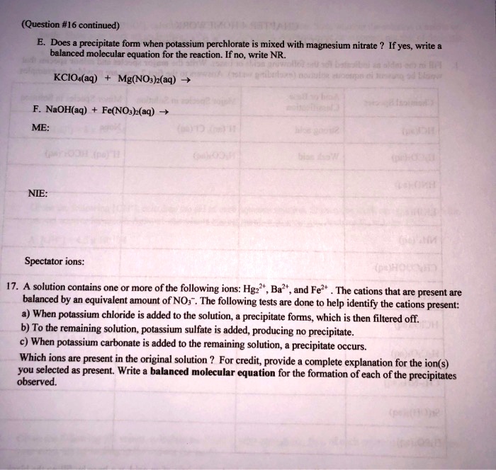 question 16 continued does precipitate form when potassium perchlorate ...