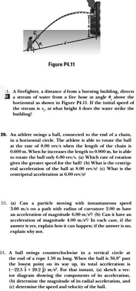 SOLVED: Figure P4.11 1. A firefighter, a distance d from a burning ...