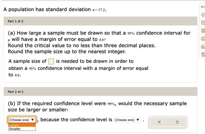 population has standard deviation g 172 part of 2 a how large a sample ...