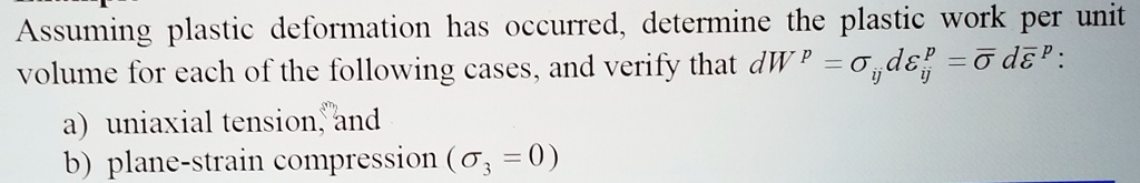 Assuming plastic deformation has occurred, determine the plastic work ...