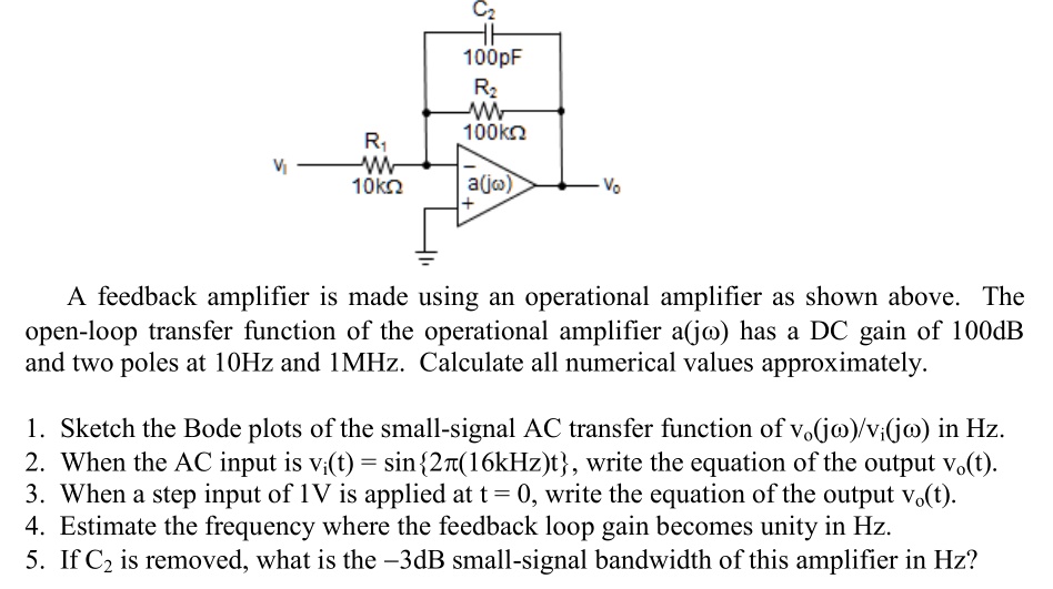 SOLVED: A feedback amplifier is made using an operational amplifier as ...