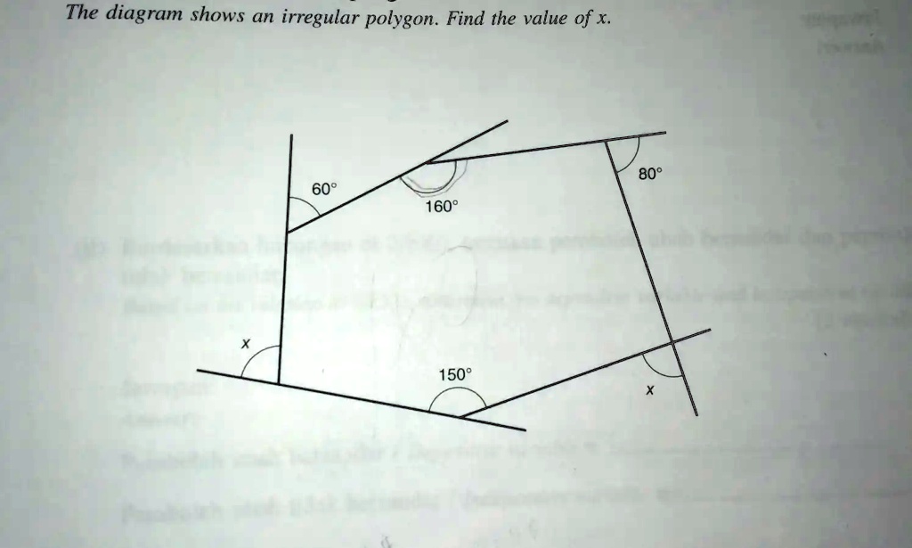 SOLVED: The diagram shows an irregular polygon Find the value of x 809 60" 160" 1508