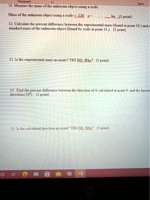 SOLVED: Titlewithtopic: Measurement and Analysis of Unknown Object's Mass