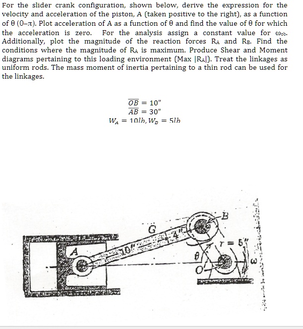For the slider crank configuration, shown below, derive the expression for the velocity and ...