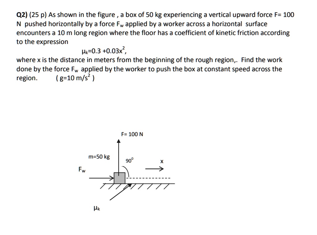 SOLVED: Q2) (25 p) As shown in the figure a box of 50 kg experiencing a ...