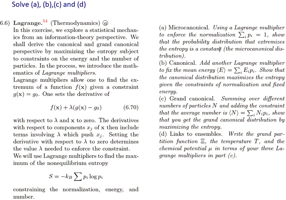 Solved A Microcanonical Using A Lagrange Multiplier To Enforce The Normalization Z Pi 1