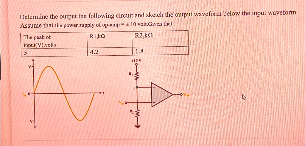 SOLVED: Determine the output the following circuit and sketch the ... SOLVED: Determine the output the following circuit and sketch the ...