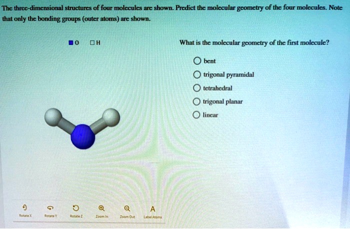 SOLVED: The three-dimensional structures of four molecules are shown. Predict the molecular ...