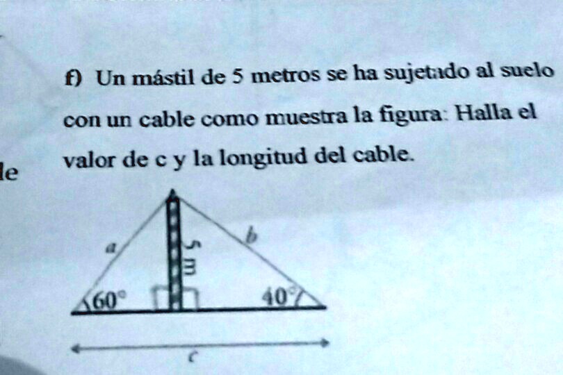 mastil de 5 metros se ha sujetado al suelo con un cable el valor del ...