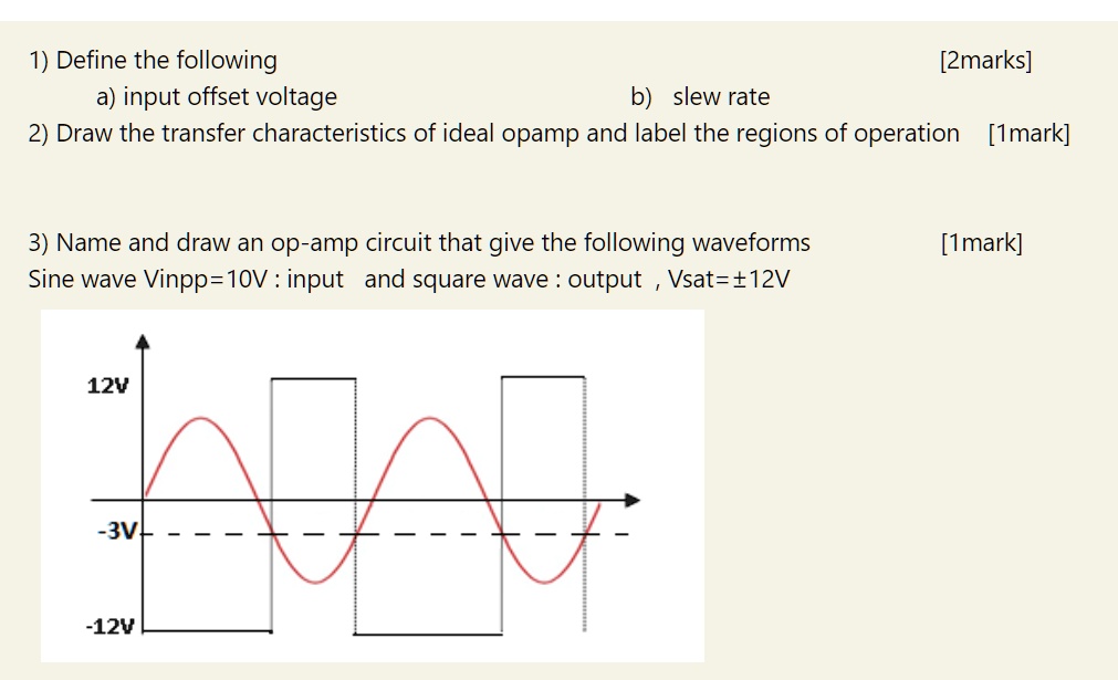 1) Define the following a) input offset voltage b) slew rate [2marks] 2) Draw the transfer ...