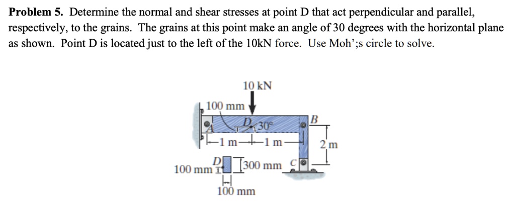 Problem 5. Determine the normal and shear stresses at point D that act ...