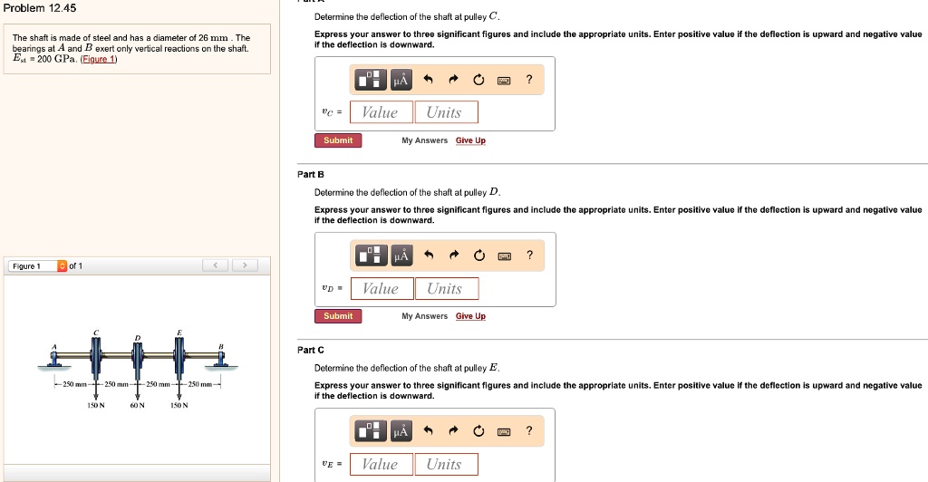 SOLVED: Problem 12.45 Determine the deflection of the shaft at pulley C ...