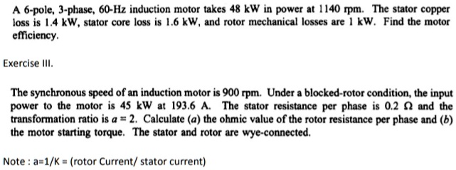 a 6 pole3 phase60 hz induction motor takes 48 kw in power at 1140 rpm ...