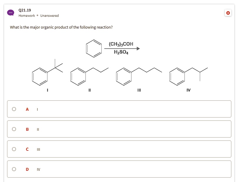 SOLVED: What is the major organic product of the following reaction? (CH3COOH + H2SO4)