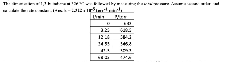 SOLVED: The dimerization of 1,3-butadiene at 326 Â°C was followed by ...
