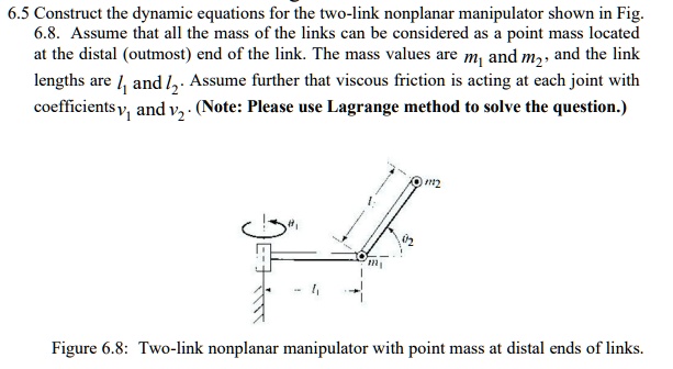 6.5 Construct the dynamic equations for the two-link nonplanar manipulator shown in Fig. 6.8 ...