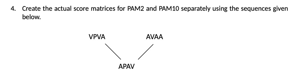 SOLVED: Create the actual score matrices for PAM2 and PAM10 separately ...