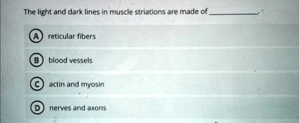 The light and dark lines in muscle striations are made of reticular ...