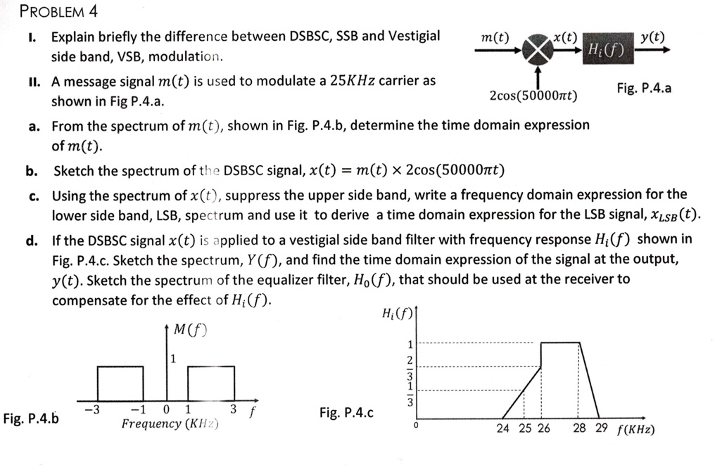 [GET ANSWER] problem 4 i explain briefly the difference between dsbsc ...