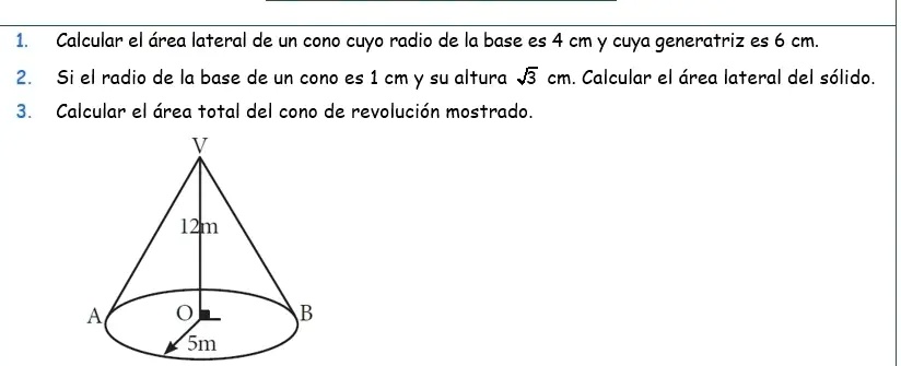 SOLVED: Calcular el area lateral de un cono cuyo radio de la base es 4 ...