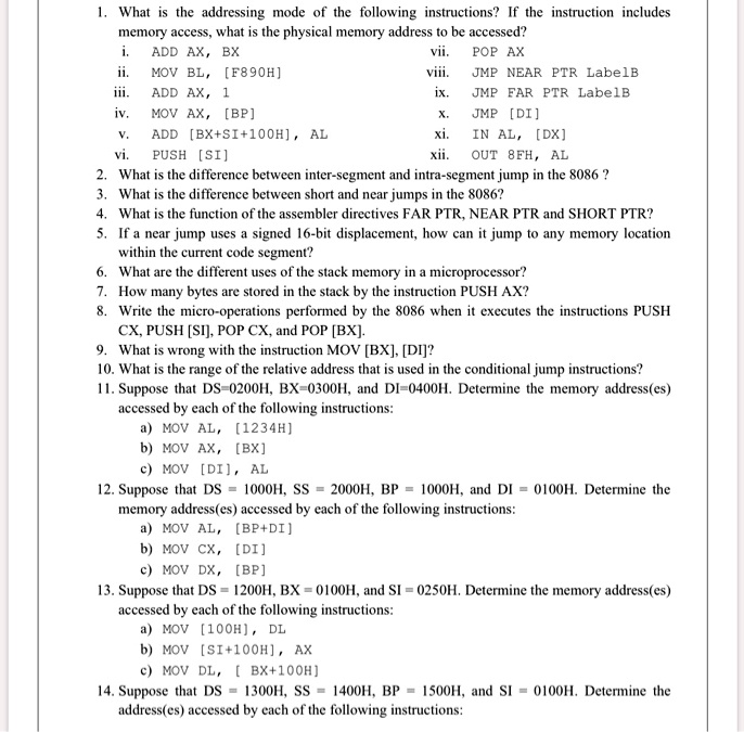 Solved 1 What Is The Addressing Mode Of The Following Instructions If The Instruction