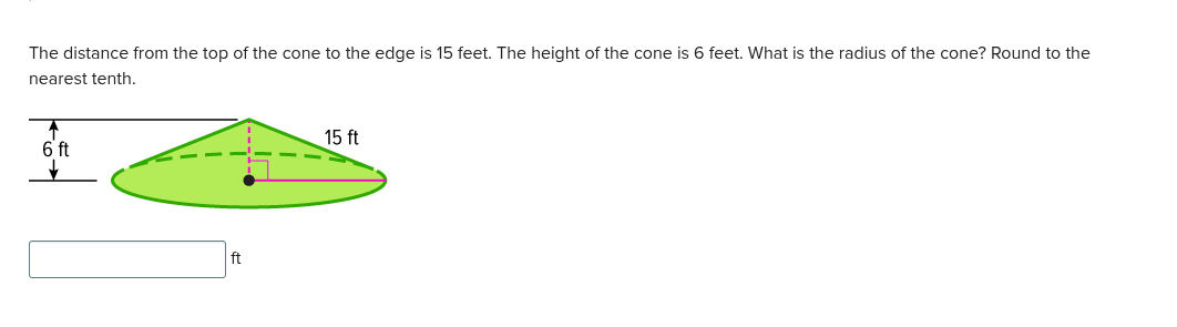 [GET ANSWER] The distance from the top of the cone to the edge is 15 ...