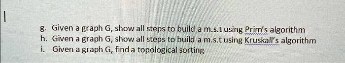 Solved G Given A Graph G Show All Steps To Build A Minimum Spanning Tree Mst Using Prims