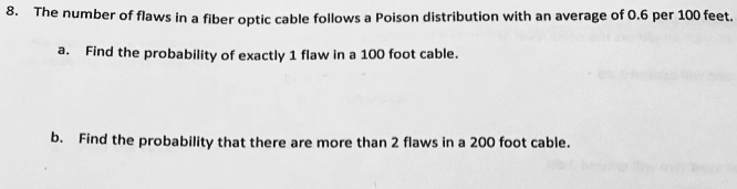SOLVED: The number of flaws in fiber optic cable follows Poison distribution with an average of ...