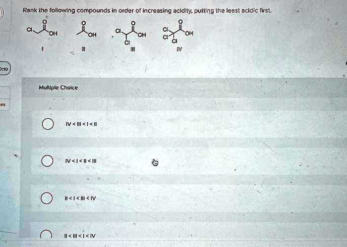 Rank the following compounds in order of increasing acidity, putting the least acidic first ...