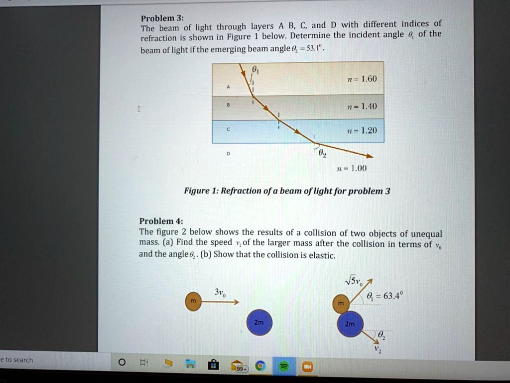 Problem 3: The beam of light through layers A B, C, and D with different indices of refraction ...