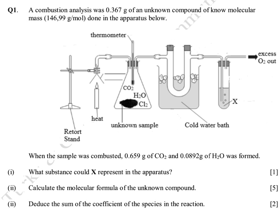 Q1. A combustion analysis was 0.367 g of an unknown compound of know ...
