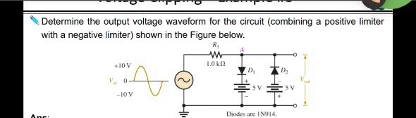 Determine the output voltage waveform for the circuit combining positive limiter with negative ...