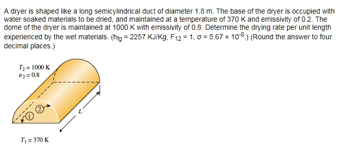 A dryer is shaped like a long semicylindrical duct of diameter 1.8 m ...