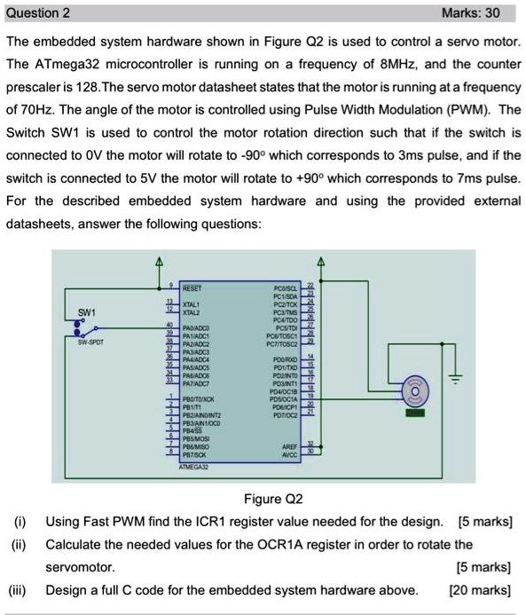 SOLVED: Question 2 Marks: 30 The embedded system hardware shown in Figure Q2 is used to control ...