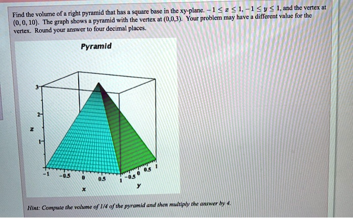 SOLVED: right pyramid that has square base in the xy-plane: