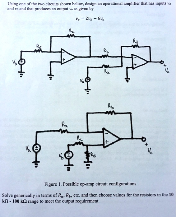 using one of the two circuits shown below design an operational amplifier that has inputs va and ...