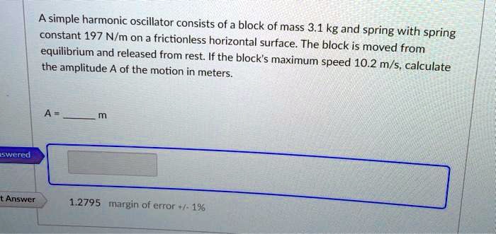 A simple harmonic oscillator consists of a block of mass 3.1 kg and ...
