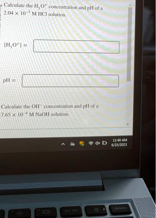 Calculate the H3O^+ concentration and pH of a 2.04 × 10^-3 M HCl ...